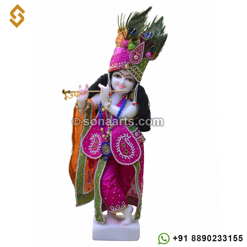 Iskcon Marble Krishna Statue with shringar - Manufacturers of Marble ...
